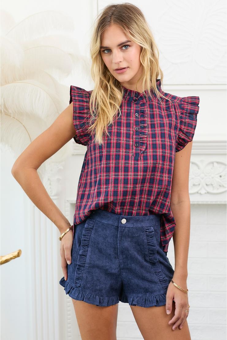Annie Plaid Ruffled Cap Sleeve Top – Pippa & Pearl