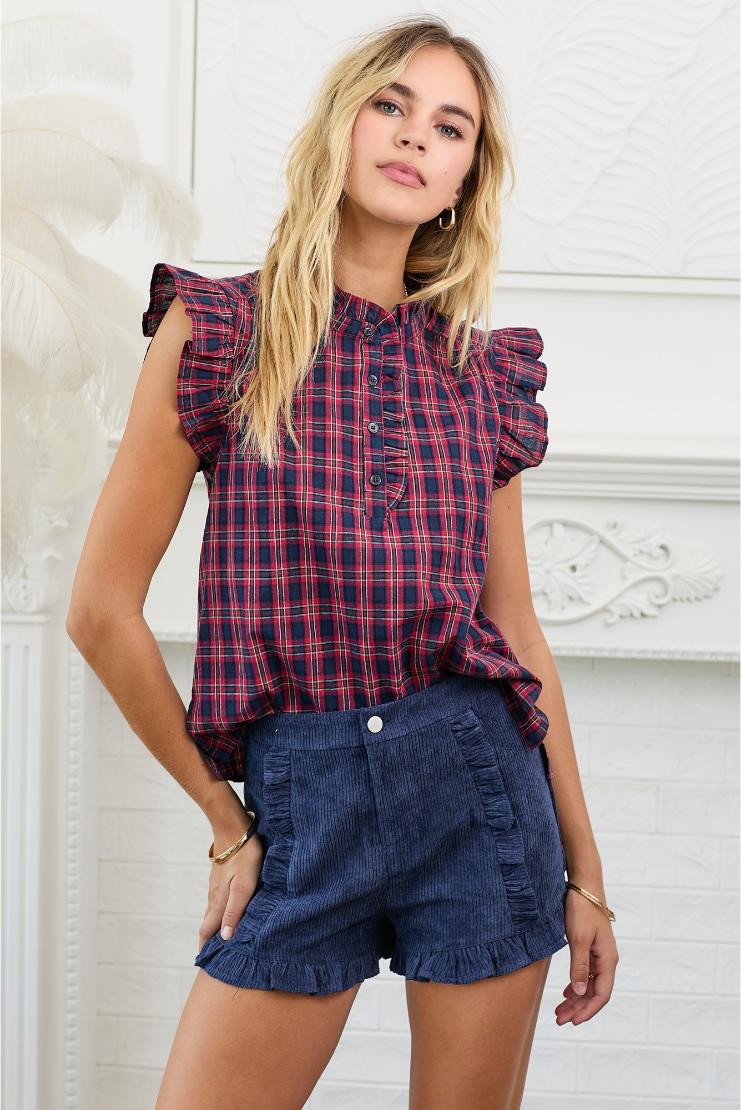 Annie Plaid Ruffled Cap Sleeve Top – Pippa & Pearl