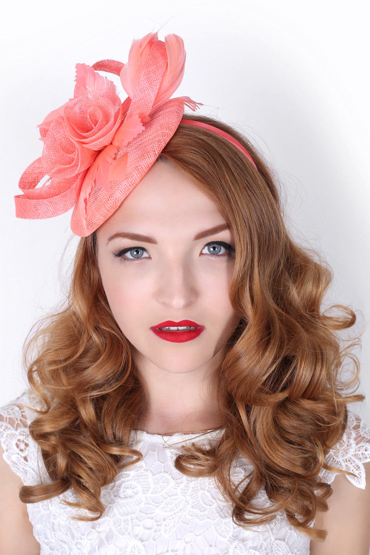Emelia Rose Fascinator - Coral – Pippa & Pearl