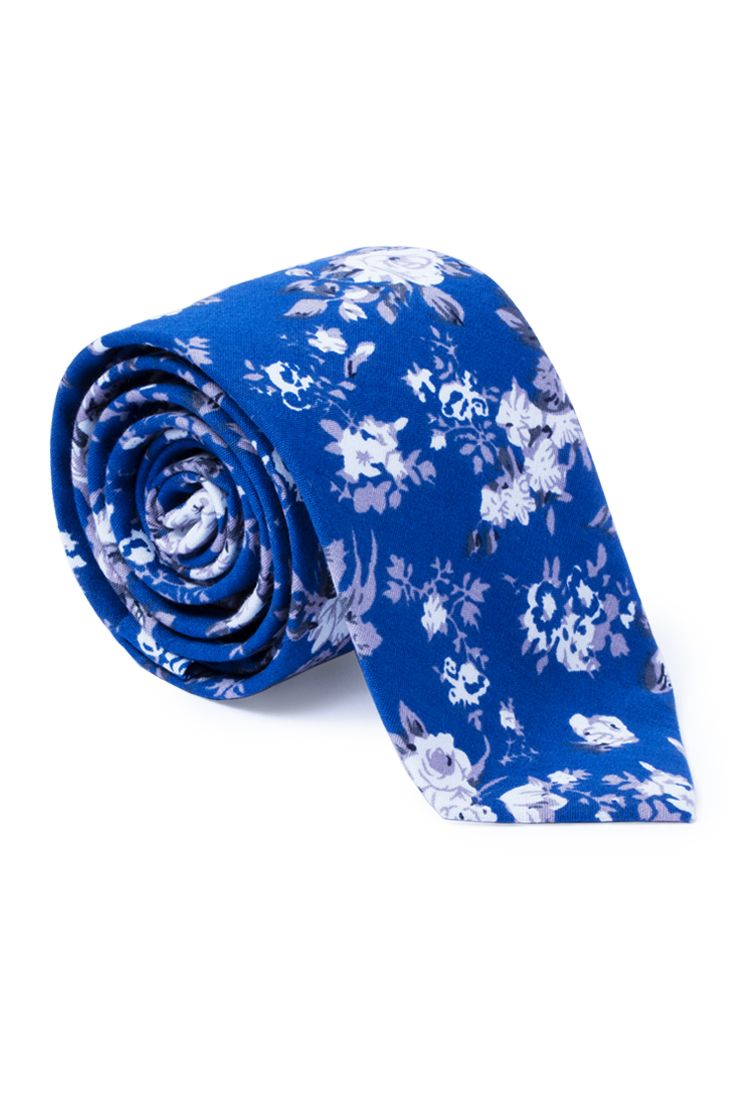 Alfred Floral Print Neck Tie - Royal Blue & White – Pippa & Pearl